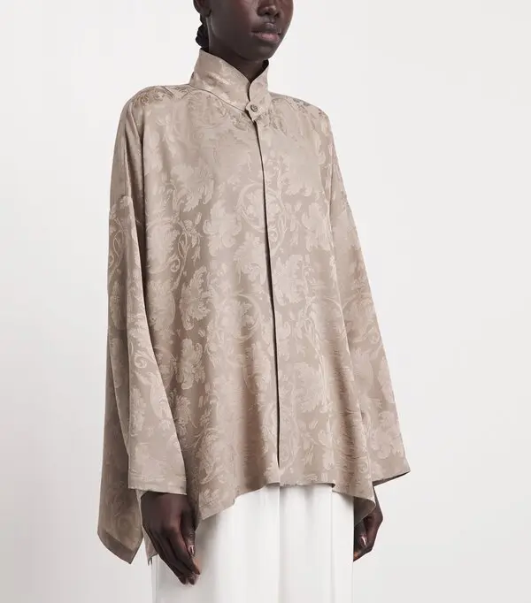 Eskandar Silk Jacquard Mandarin Collar Shirt