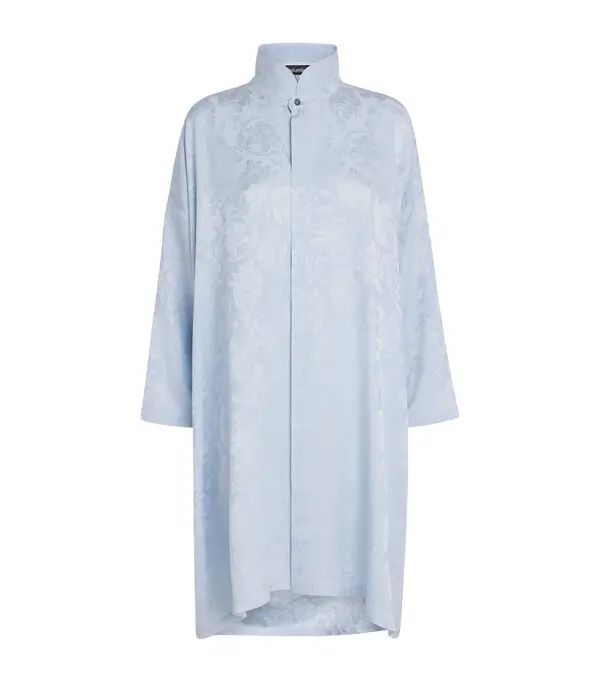 Eskandar Jacquard Silk Mandarin Collar Shirt