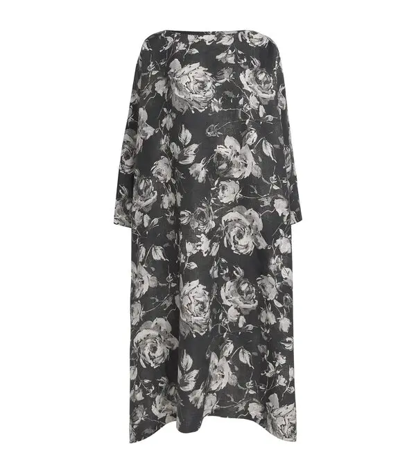 Eskandar Floral Print Linen Midi Dress - Grey