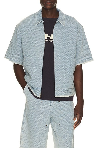 HONOR THE GIFT Vintage Indigo Zip Front Short Sleeve - Light Indigo