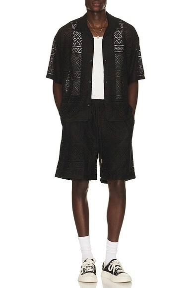 HONOR THE GIFT Pointelle Crochet Camp Collar Shirt