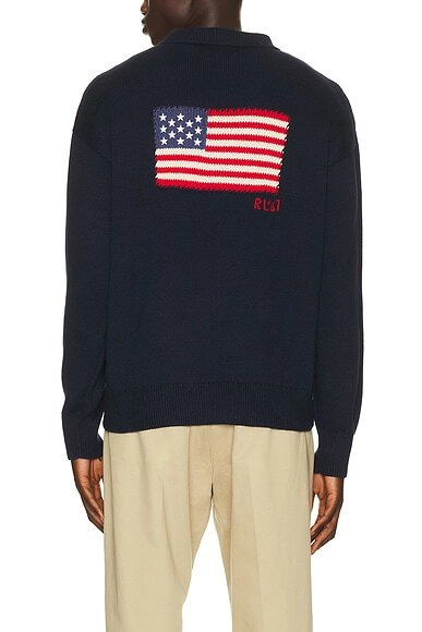 Polo Ralph Lauren Cotton Blend Novelty Flag 4-button Placket Pullover Sweater
