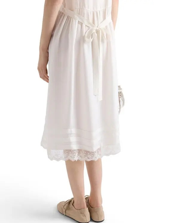 Prada Embroidered Silk Midi Dress - Ivory