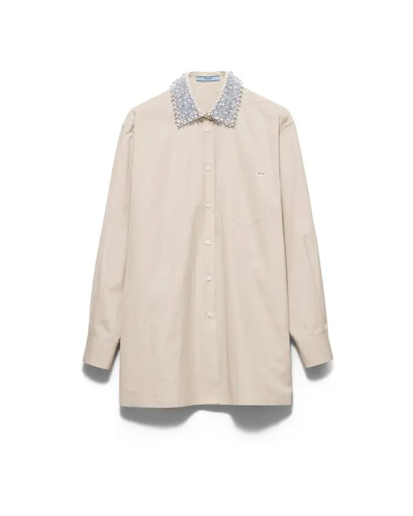 Prada Embroidered Poplin Shirt - Desert Beige