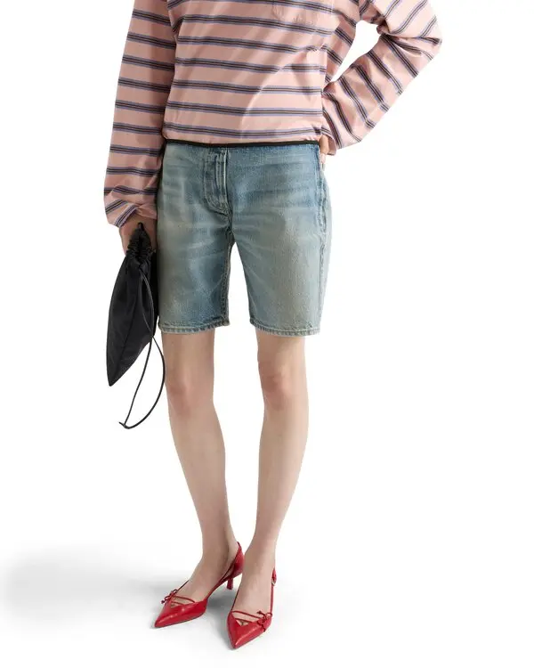 Prada Washed Denim Bermuda Shorts - Navy