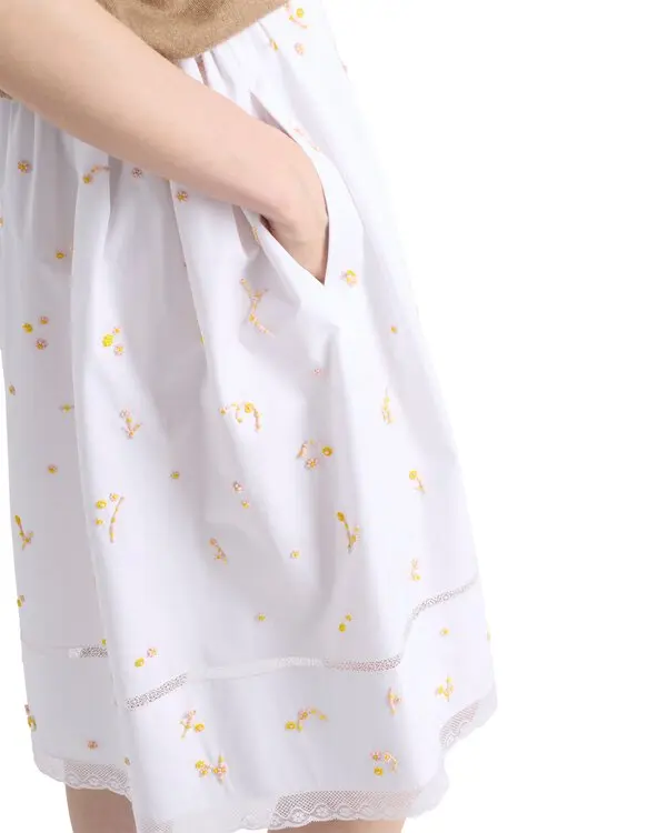 Prada Embroidered Poplin Midi Skirt