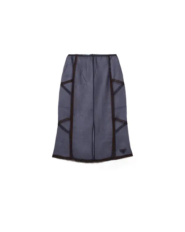 Prada Organza Intarsia Pencil Skirt - Navy