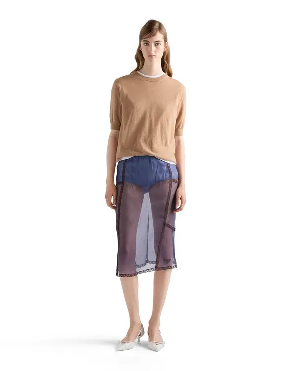 Prada Organza Intarsia Pencil Skirt - Navy