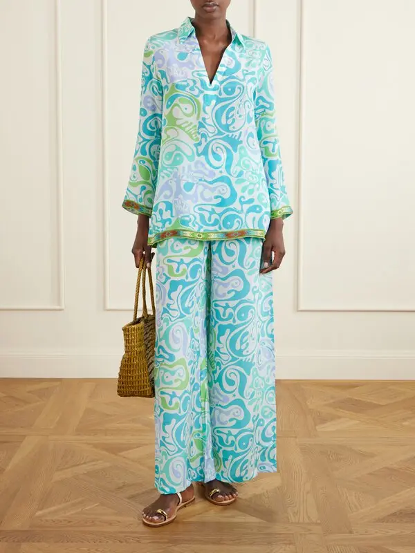 EMPORIO SIRENUSE Stephan Printed Silk Wide-leg Trousers