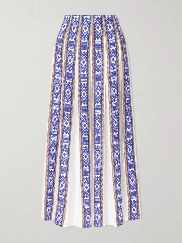 EMPORIO SIRENUSE Aurelia Pleated Linen Midi Skirt - Blue