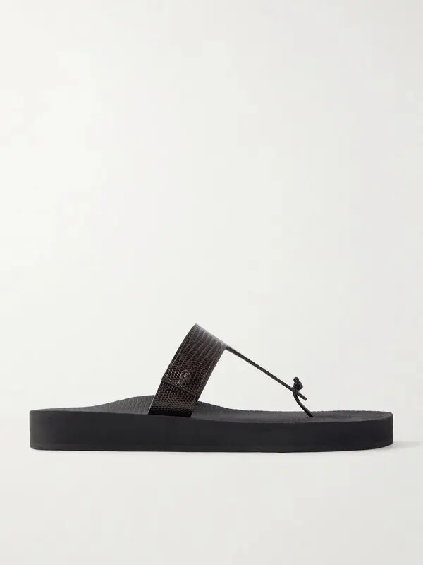 CHRISTEN Edge Lizard-effect Leather Flip Flops - Brown