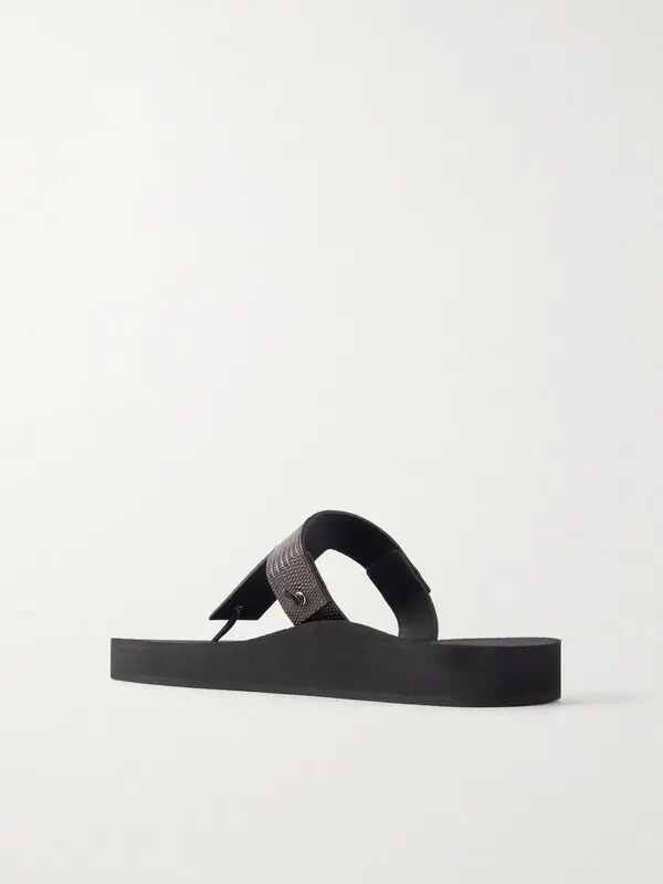 CHRISTEN Edge Lizard-effect Leather Flip Flops