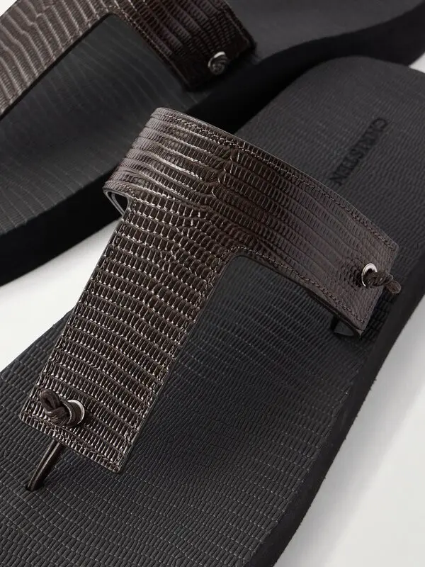 CHRISTEN Edge Lizard-effect Leather Flip Flops