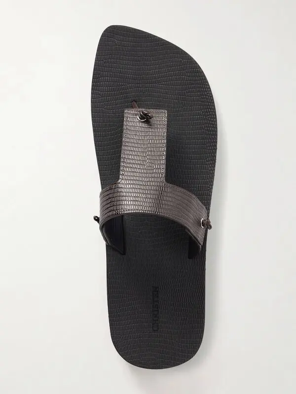 CHRISTEN Edge Lizard-effect Leather Flip Flops