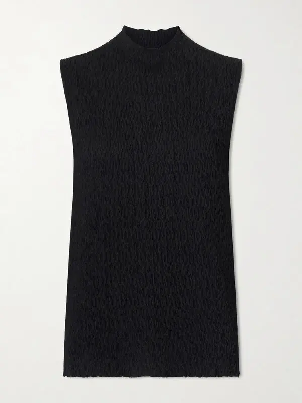 THE ROW Oakson Silk Plissé Turtleneck Sweater - Black