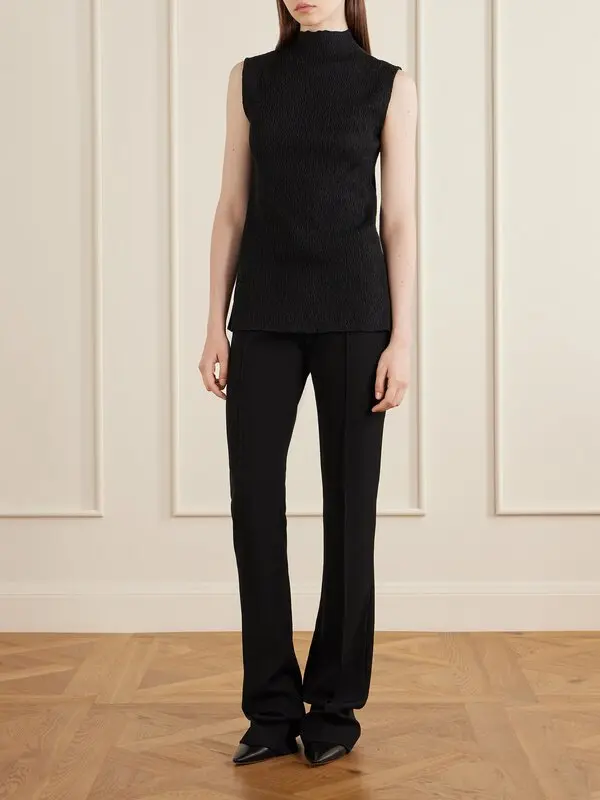 THE ROW Oakson Silk Plissé Turtleneck Sweater