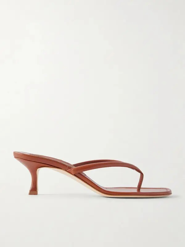 Manolo Blahnik Paterno 50 Leather Thong Sandals - Brown