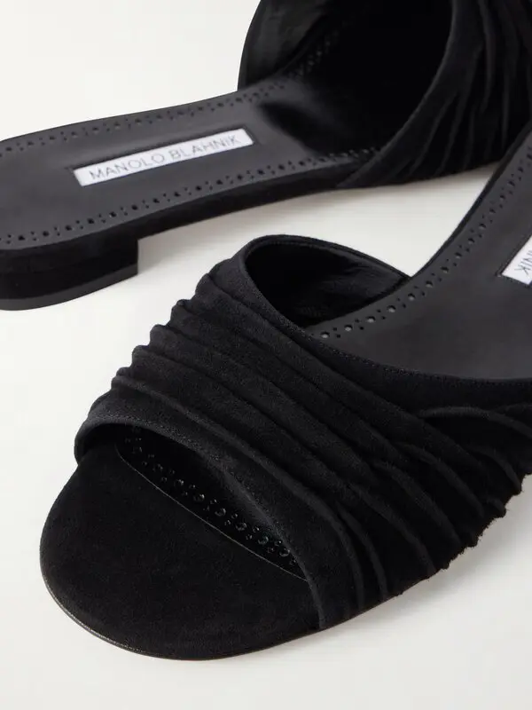 Manolo Blahnik Pirua Pleated Suede Sandals