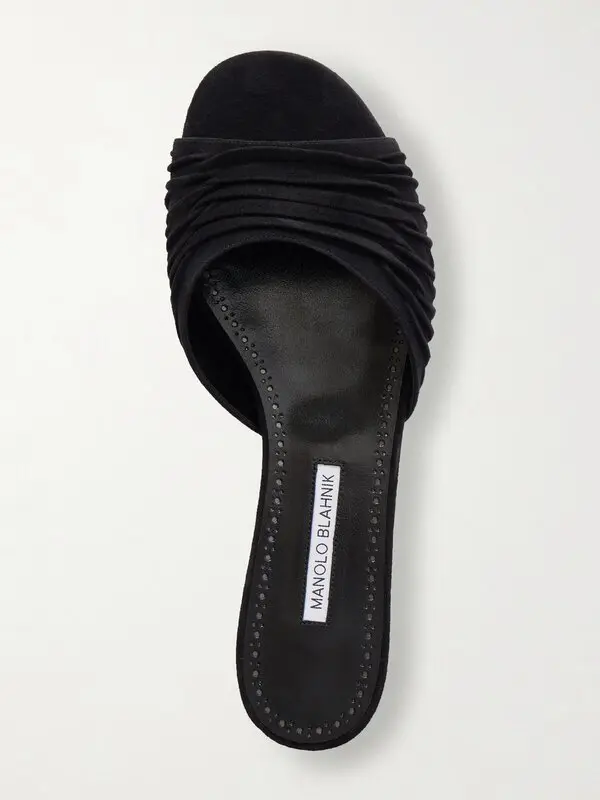 Manolo Blahnik Pirua Pleated Suede Sandals