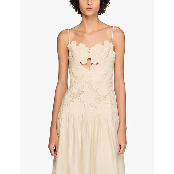 Sandro Sleeveless Floral Lace Maxi Dress - Ecru