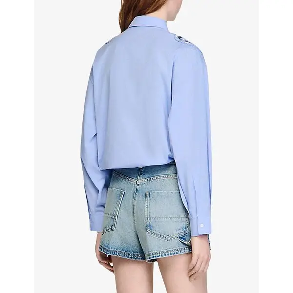 Sandro Relaxed-fit Embellished Cotton Shirt - Sky Blue