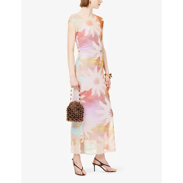 NEVER FULLY DRESSED Soleil Luna Printed Mesh Maxi Dress