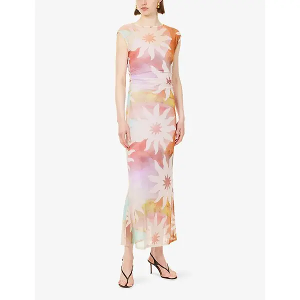 NEVER FULLY DRESSED Soleil Luna Printed Mesh Maxi Dress