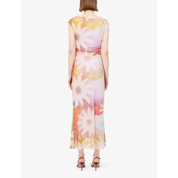 NEVER FULLY DRESSED Soleil Luna Printed Mesh Maxi Dress