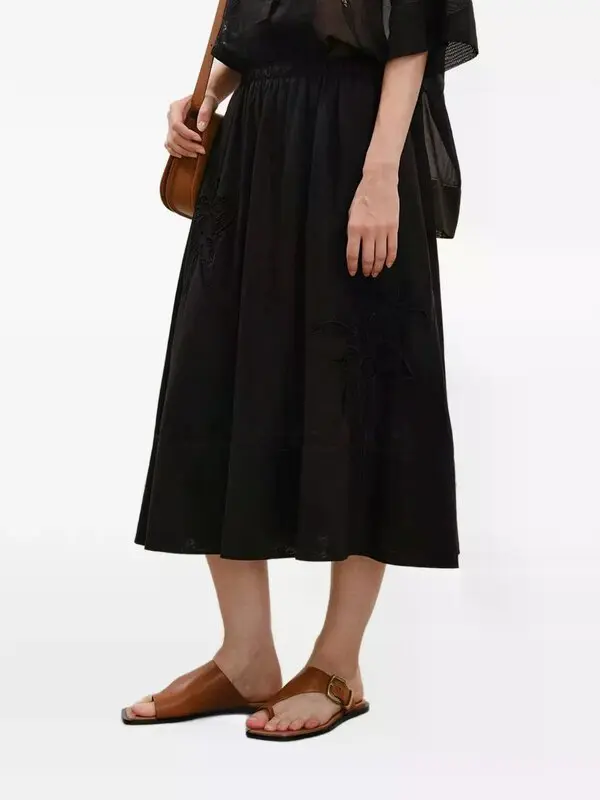 LESS Floral Embroidered Skirt - Black