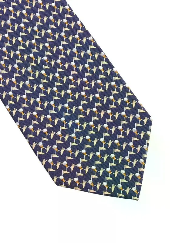FERRAGAMO Club Print Silk Neck Tie - Blue