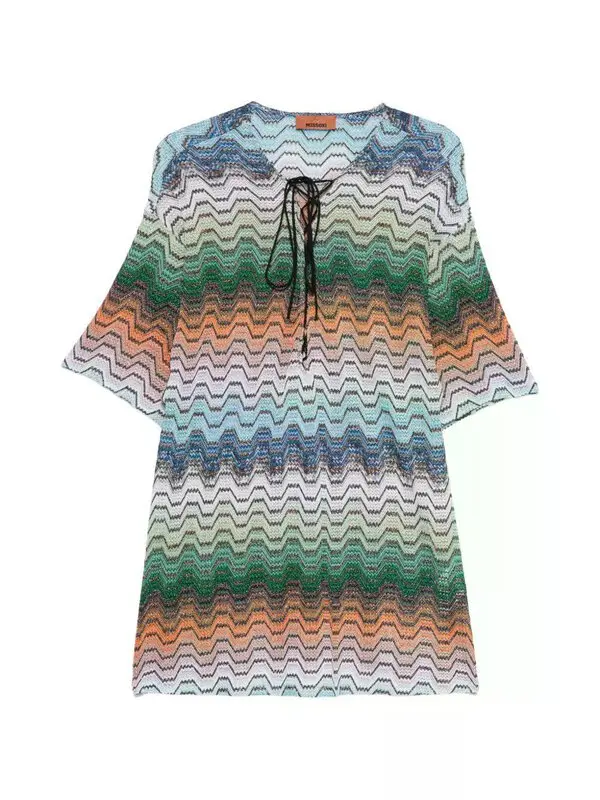 Missoni Zigzag Knit Lace-up Mini Dress - Green