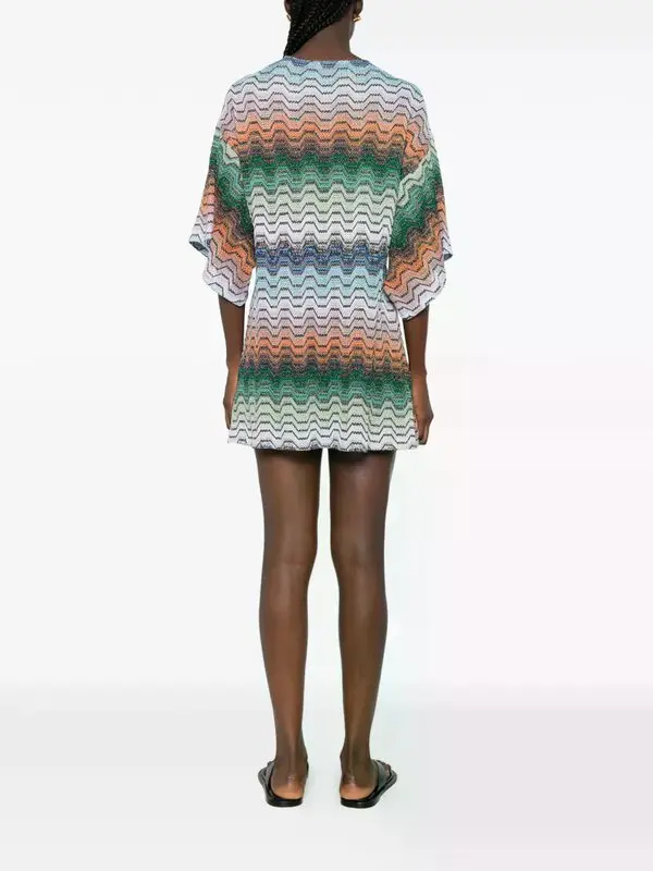 Missoni Zigzag Knit Lace-up Mini Dress - Green