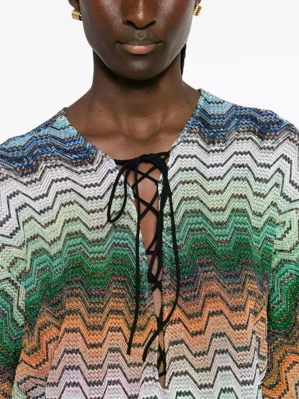 Missoni Zigzag Knit Lace-up Mini Dress - Green