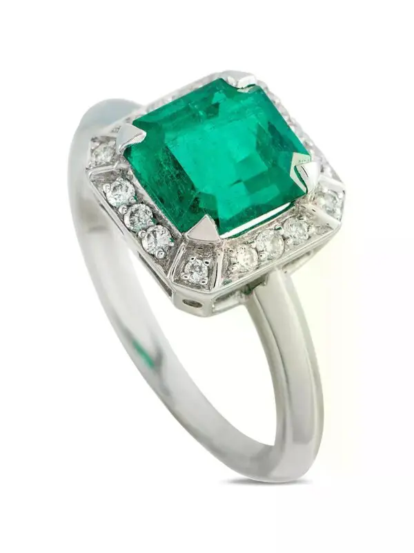 LB EXCLUSIVE Emerald And Diamond Halo Ring - Silver