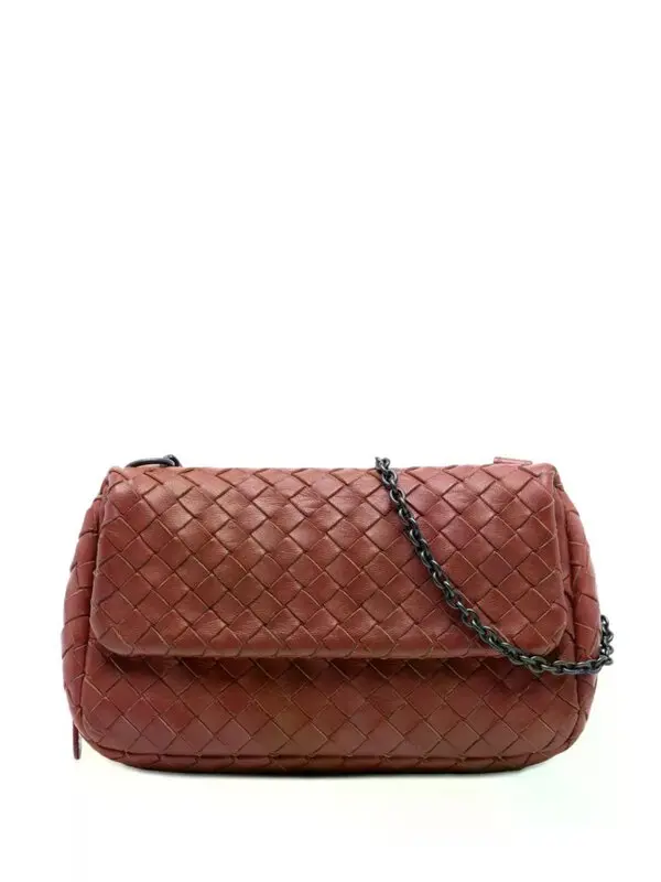Bottega Veneta Mini Nappa Intrecciato Expandable Chain Flap Crossbody Bag - Red