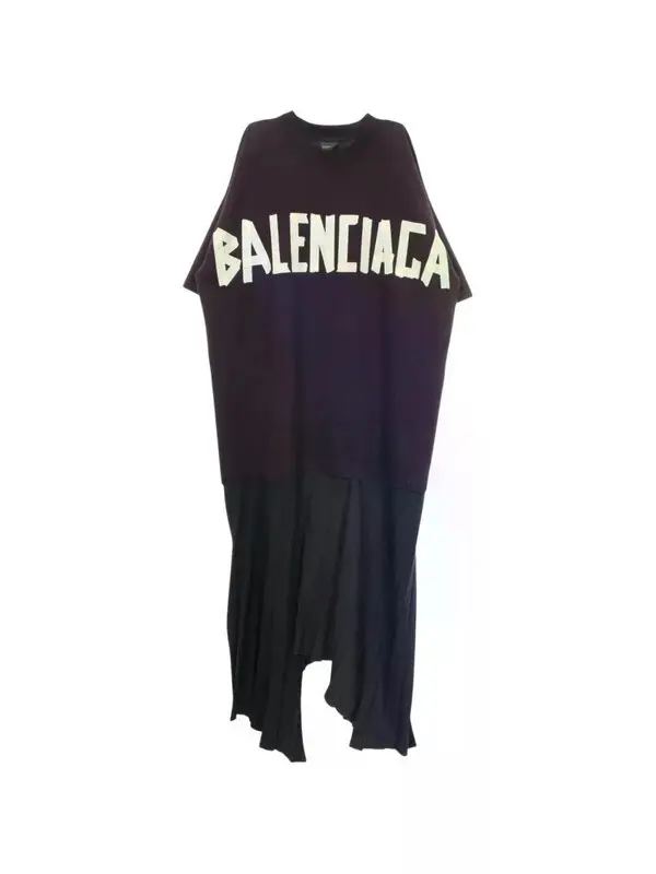 Balenciaga Logo Print Pleated Dress