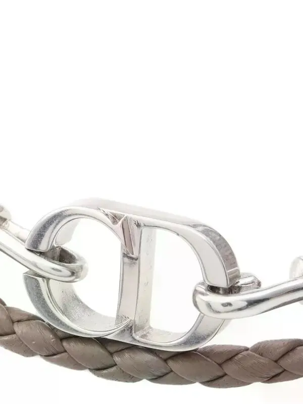Dior Braided Leather Bracelet With Cd Icon Clasp - Silver