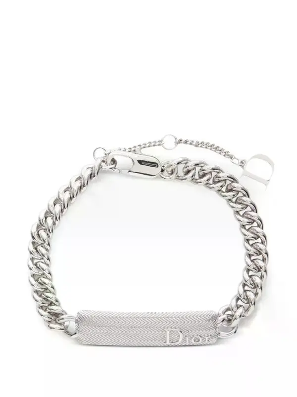 Dior Guilloché Logo-plate Curb Chain Bracelet