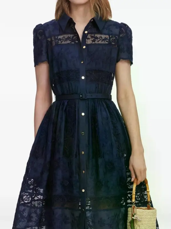 SELF-PORTRAIT Embroidered Belted Midi Dress