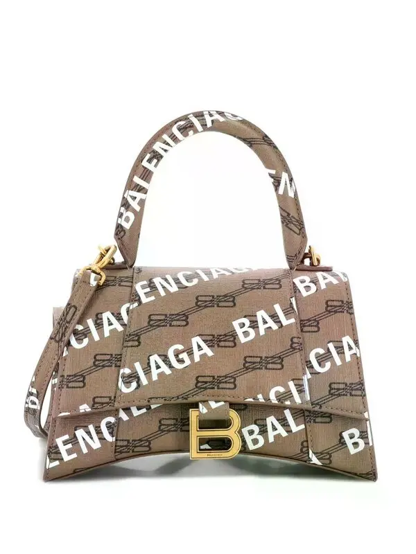 Balenciaga Hourglass Top Handle Bag Monogram Coated Canvas Small Satchel - Brown