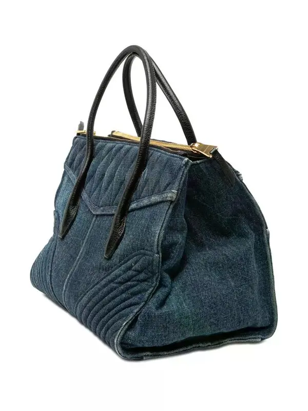 Miu Miu Matelassé Denim Biker Tote Satchel