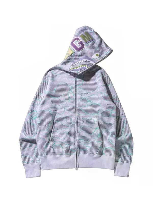 A BATHING APE Text Code Camo Shark Hoodie