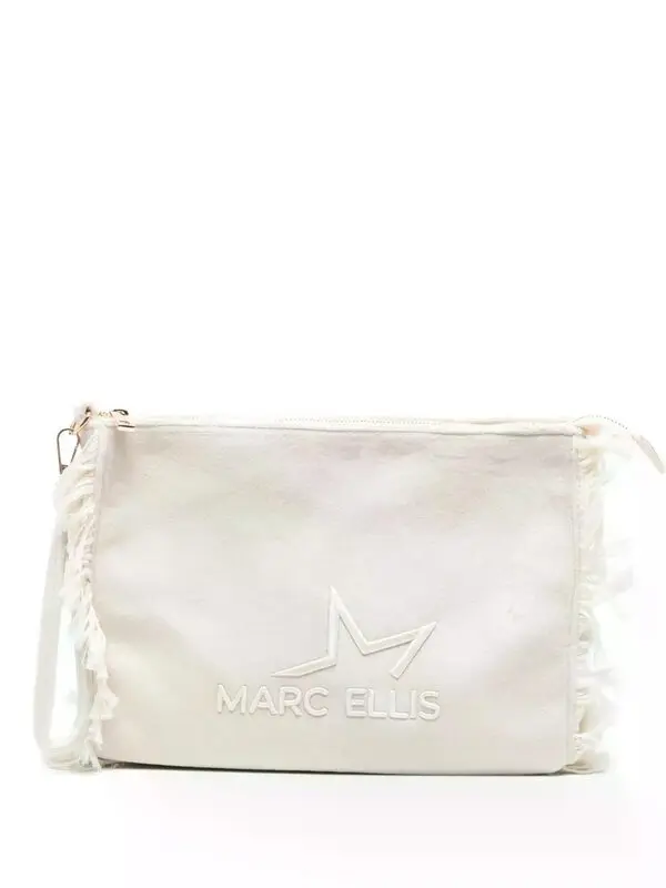 MARC ELLIS Buby Calypso Fringed Logo-embroidered Clutch Bag - Neutrals