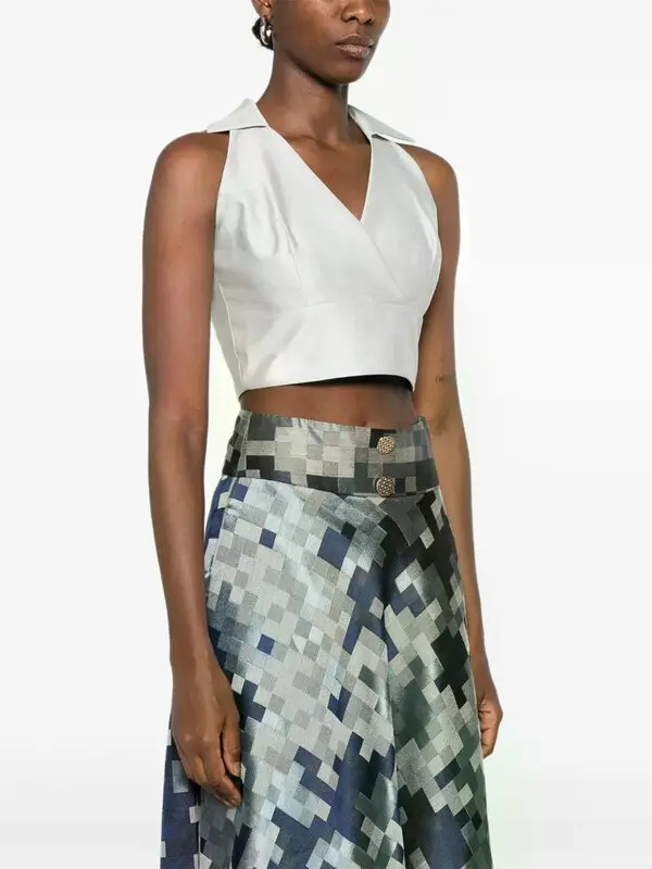 Leen Mougrhabi Evelyn V-neck Metallic Finish Crop Top