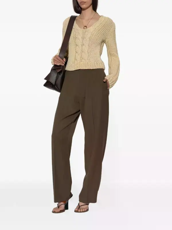 JIL SANDER Wool Cable Knit V-neck Sweater