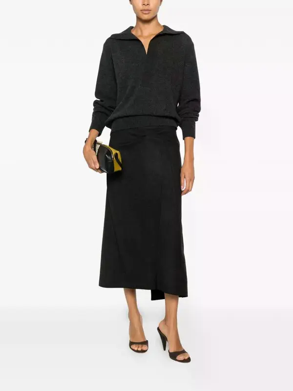 Victoria Beckham Polo-collar V-neck Wool Sweater - Grey