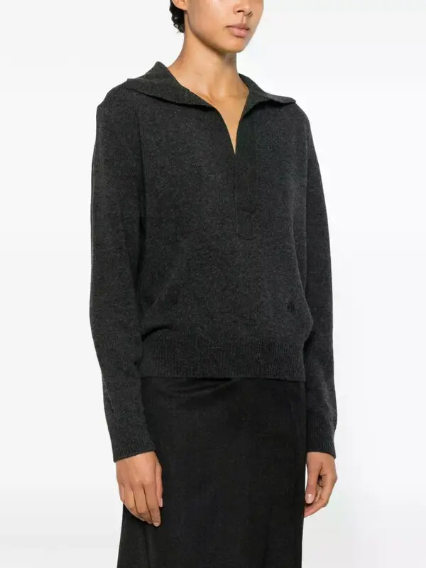 Victoria Beckham Polo-collar V-neck Wool Sweater - Grey