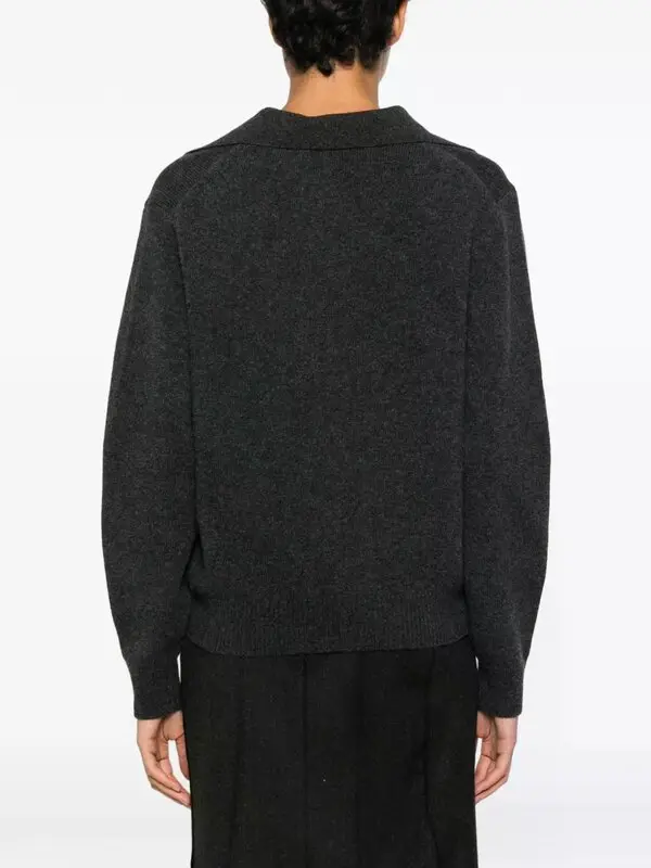 Victoria Beckham Polo-collar V-neck Wool Sweater - Grey