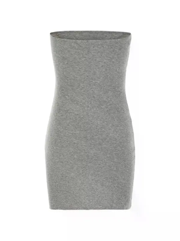 Miu Miu Strapless Logo Patch Mini Dress