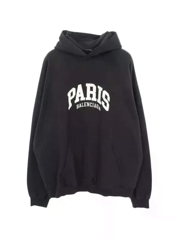 Balenciaga Logo-embroidered Cotton Hoodie - Black